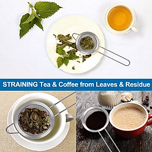 Fine Mesh Strainer Set of 2, P&P CHEF 3.3” Stainless Steel Conical Sieve Tea Strainer with Long Handle for Kitchen, Filtering Tea, Coffee, Cocktail, Juice, Healthy & Dishwasher Safe, (Silver)