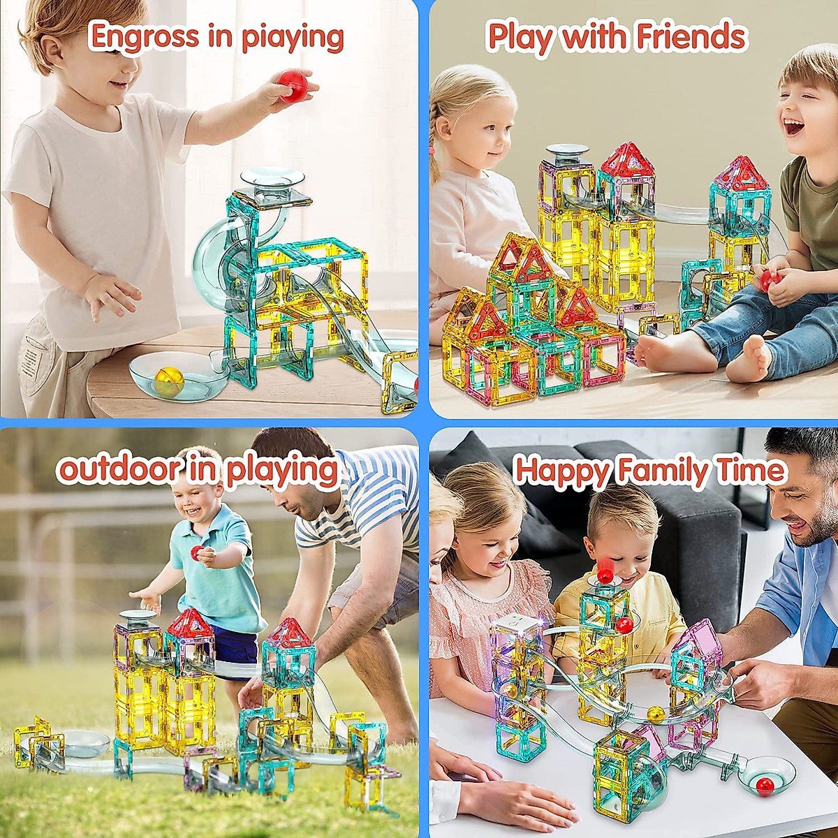 Magnetic Tiles Building Blocks for Kids, Marble Run Race Track Magnet Building Toys Educational Stem Toys for Age 3 4 5 6 7 8+ Year Old Girls Boys Birthday Gift Yellow (Standard Edition 74PCS)