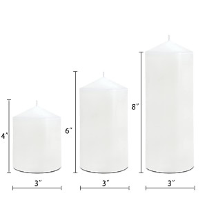 Pillar Candles 3 x 4, 6, and 8 inches, Large Handmade Candles Set of 3, White Decorative Candles for Wedding, Home Decoration, Dinner, Church