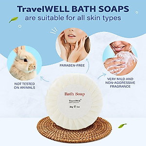 Travel Well Bar Soap Bulk - 100 Pack, 1.0 oz Travel Size Soap Bars - Individually Wrapped For Hotels and Motels - Great for Vacation Rental and Airbnb Toiletries or Hygiene Kits Supplies