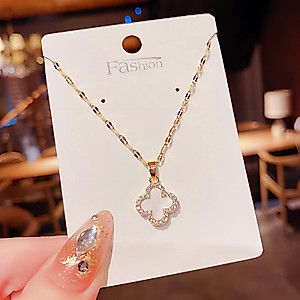 Fiklon Gold Clover Necklace For Women Lucky Black and White Leaf Clover Pendant Necklace Jewelry Double Side (Black White)