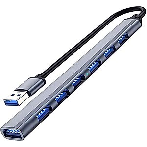 USB Hub 3.0 7 Ports, Atrasee Aluminium USB A to USB 3.0 Hub Adapter, Ultra Slim Portable Multi Ports USB Data Hub Splitter for MacBook, Mac Mini, iMac, PS4, PS5, Surface Pro, Flash Drive