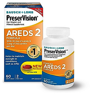 PreserVision AREDS 2 Eye Vitamin & Mineral Supplement, Contains Lutein, Vitamin C, Zeaxanthin, Zinc & Vitamin E, 60 Minigels (Packaging May Vary)