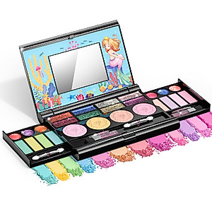 Tomons Kids Makeup Kit for Girl,Mermaid Makeup for Kids,Safe& Non-Toxic Make Up for Little Girls Gift Kids Child Toddler Toys for Age 3 4 5 6 7 8 10 Years Old Birthday