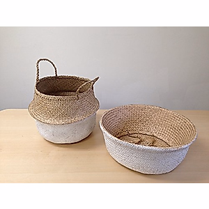 Dipped White Sea Grass Belly Basket Panier Boule Storage Nursery Toy Laundry Easter (Medium)