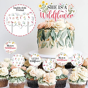 Fangleland She is A Wildflower Theme Birthday Decorations for Girls - Daisy Macaroon Pastel Balloons, Happy Birthday Banner, Cake Cupcake Toppers - Floral Baby Shower Party Decors Supplies