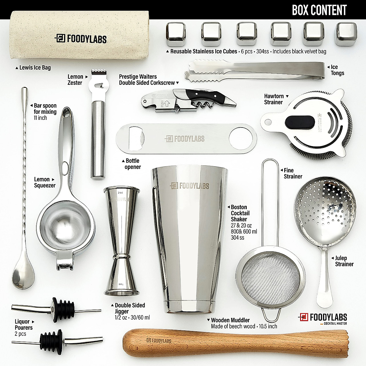 Cocktail Shaker Set | Mixology Bartender Kit | 22 Pieces Complete Premium Barware Tool Sets | All The Best bar Essentials for The Home and Professional Bartender | High-End Bartending kit