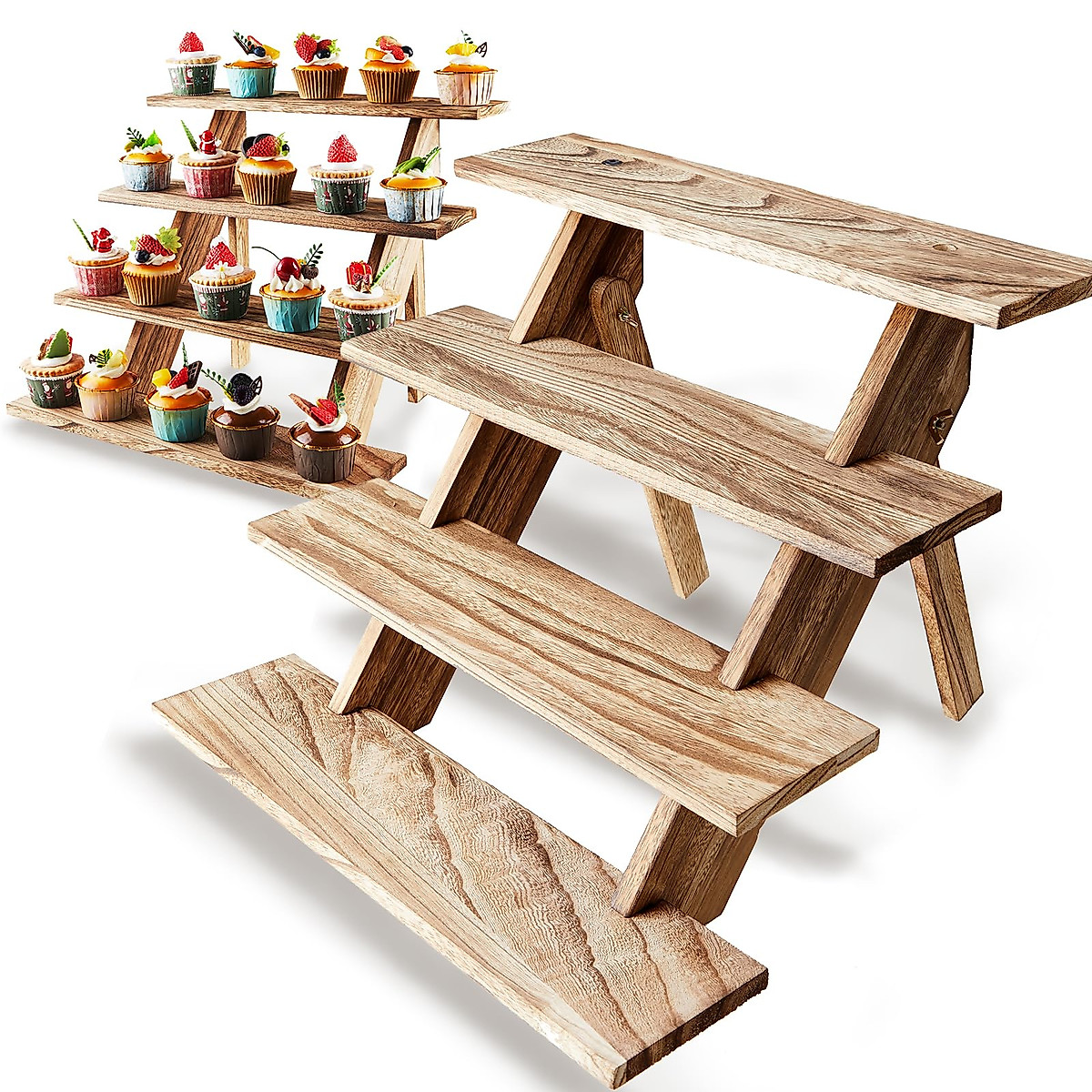 Umgozrz Wooden Cupcake Stand 4 Tier Wooden Cupcake Stand Cupcake Holder Rustic Wood Cupcake Stand Wooden Display Stand
