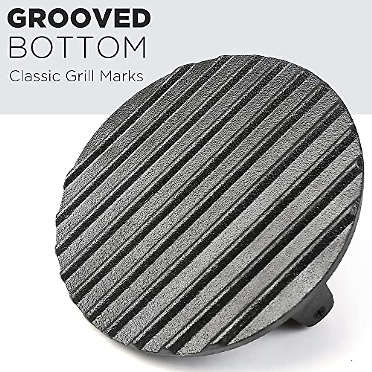 LotFancy Cast Iron Grill Press, 7 Inch, Smash Burger Press for Griddle, Round Bacon Meat Smasher, Wood Handle