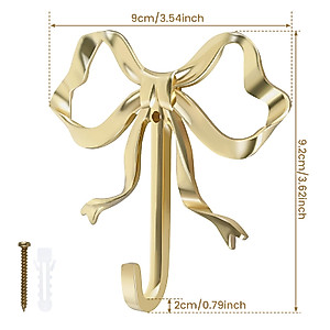 Littlegrass Bow Hook Decorative Bow Hanger Gold Towel Hook Brass Coat Hooks Decorative Hooks Wall Hanging Towel Hook for Bathroom Bedroom Bathrobe (1 Pc)