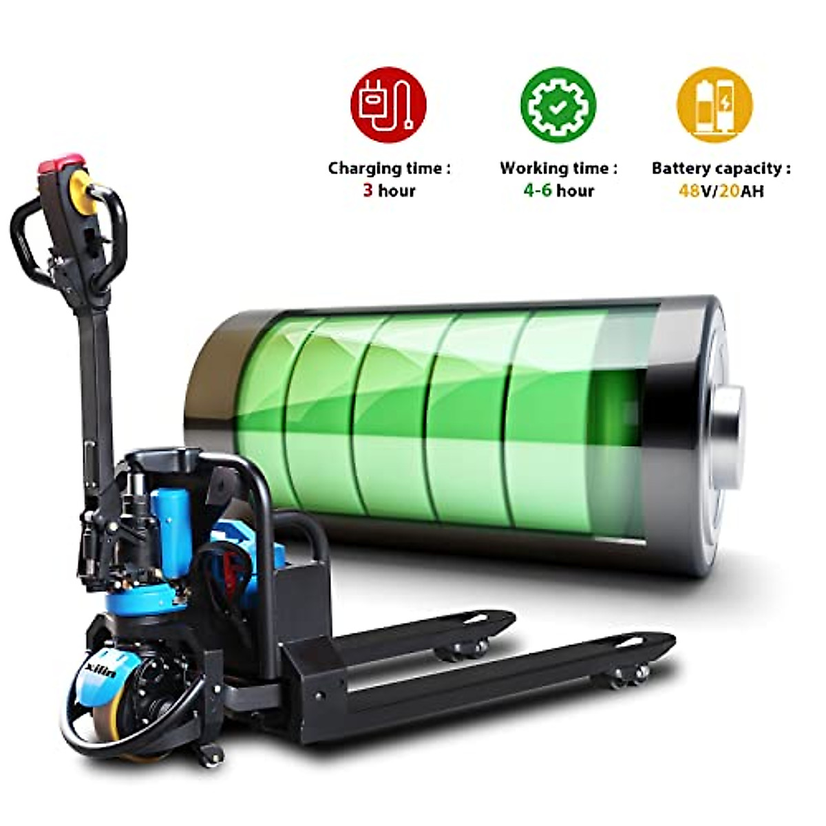 Xilin Electric Powered Pallet Jack 3300lbs Capacity Lithium Battery Walkie Pallet Truck 48"x27" Fork Size Blue Style