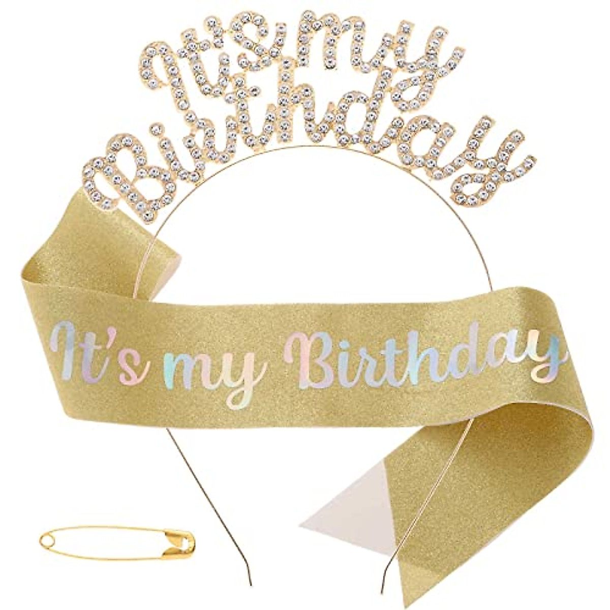 Acenail Birthday Headbands Women Birthday Sash Happy Birthday Headband Rhinestone Birthday Queen Crowns and Tiaras Birthday Princess Crown Birthday Queen Tiara Birthday Head Band Set Crystal Birthday Decorations Girls Birthday Hair Accessories (B-Gold)