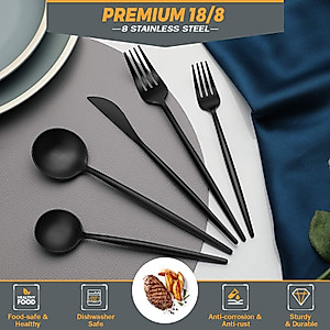 Luxury Matte Black Silverware Set, 20-Piece 18/8 Stainless Steel Flatware Sets for 4, Silverware Flatware Set for Home, Kitchen and Restaurant