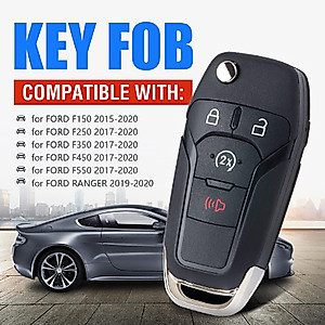Keymall Flip Key Fob Keyless Entry Remote Control for Ford F150/F250/F350/F450/F550 2017-2020 for Ford Ranger 2019 2020(FCC ID:N5F-A08TDA P/N:164-R8134) 4 Buttons (Aftermarket)