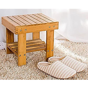 Lawei Bamboo Step Stool, Bamboo Foot Rest Stool Bamboo Shower Bench Stool with Storage Shelf for Kids Children Adult, Works in Bathroom Living Room Bedroom Garden