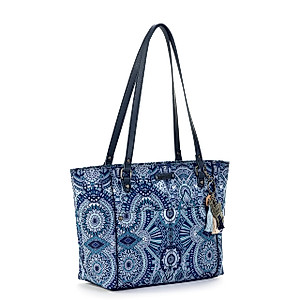 Sakroots Metro Tote Bag in Eco-Twill, Large & Roomy with Zip Closure, Navy Wanderlust