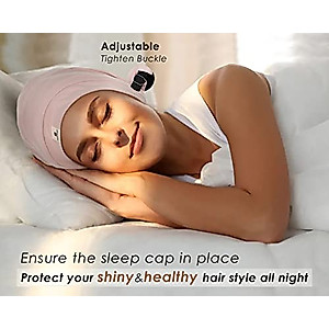 YANIBEST 100% Mulberry Silk Lined Sleep Cap Silk Bonnet for Sleeping - Pink Hair Cover Bonnet for Natural Hair Adjustable Slouchy Beanie Hat