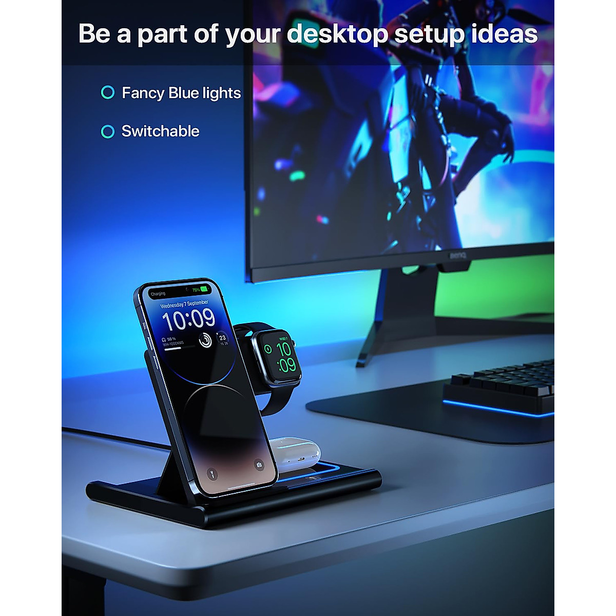 Wireless Charger, 3 in 1 Wireless Charging Station for Multiple Devices,Wireless Charging Stand for iPhone15 14 13 12 11 Series, AirPods Pro 3 2 & Apple Watch [UL-Listed] (Black)