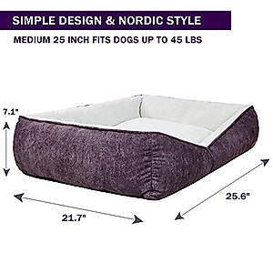 Coohom Rectangle Washable Dog Bed,Warming Comfortable Square Pet Bed Simple Design Style,Durable Dog Crate Bed for Medium Large Dogs (25 INCH, Purple)