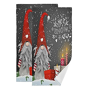 VIGTRO Winter Christmas Gnome Hand Towels for Bathroom 2 Pack, Ultra Soft and Highly Absorbent, Let It Snow Decorative Fingertip Face Towel for Home, Kitchen,Hotel