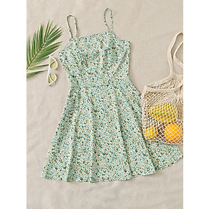 Floerns Women's Ditsy Floral High Waist Cami Short A Line Dress Green S