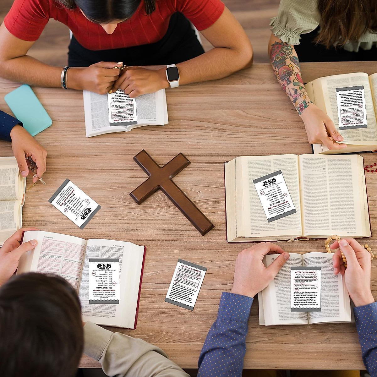 Noveread 200 Pcs Gospel Tract Card Salvation Cards Pocket Holy Postcard Prayer Postcards Christian Inspirational Bible Verses Bookmark for Christian Gift(Classic Color,Jesus Paid It All)