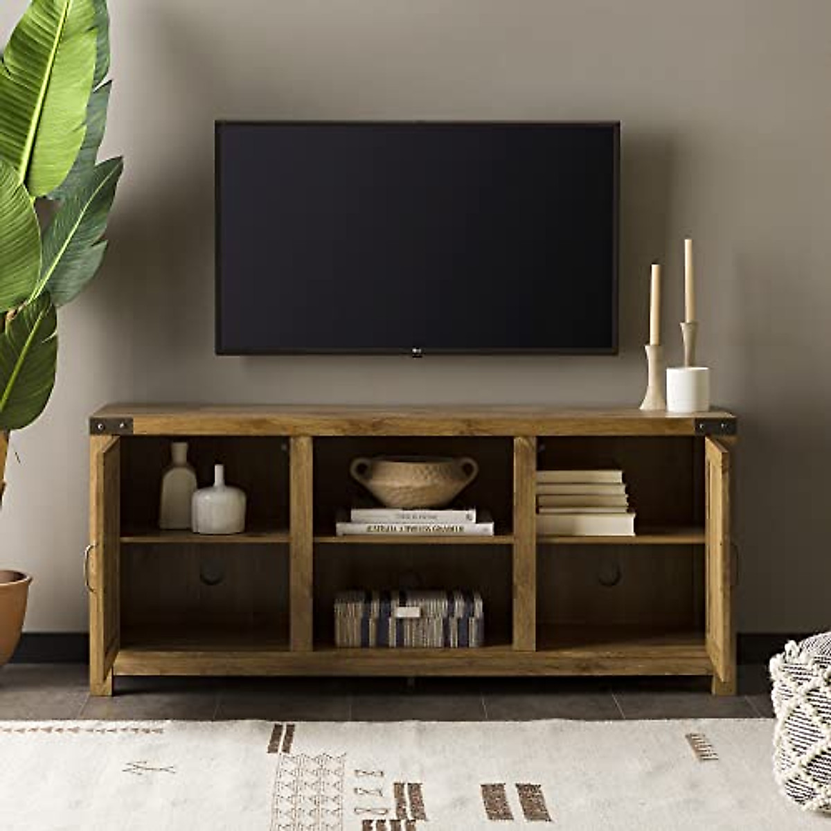 Walker Edison Georgetown Modern Farmhouse Double Barn Door TV Stand for TVs up to 65 Inches, 58 Inch, Barnwood
