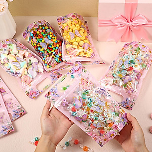 Windyun 50 Pcs Butterfly Zip Lock Bags Stand up Butterfly Theme Pouch Bags Resealable Butterfly Sealing Gift Bags with Transparent Window and Handles for Butterfly Theme Birthday Party Supplies Decor