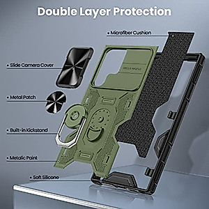 VEGO for Samsung Galaxy S23 Ultra Case, Galaxy S23 Ultra Case with Stand & Slide Camera Cover, Soft Microfiber Lining Sponge Cushion Bumper Kickstand Phone Case for Samsung S23 Ultra 6.8" 2023 - Green