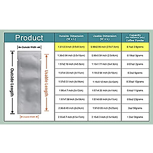 200 Pack 1.37x3.3 inch (Inside Size 0.97x2.9 inch) Coffee Food Storage Heat Seal Pure Mylar Foil Bag Vacuum Pouch for Sample Packaging