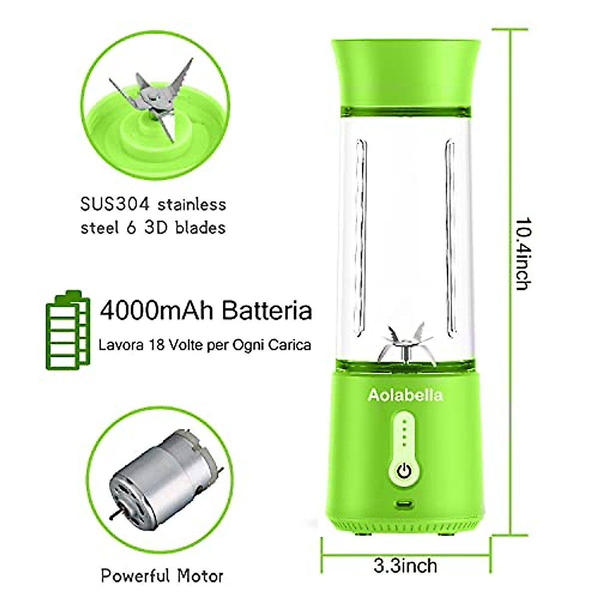 Portable Blender, Personal Size Eletric USB Juicer Cup, Fruit, Smoothie, Baby Food Mixing Machine with Updated 6 Blades,Magnetic Secure Switch for Superb Mixing 500ml (Green)