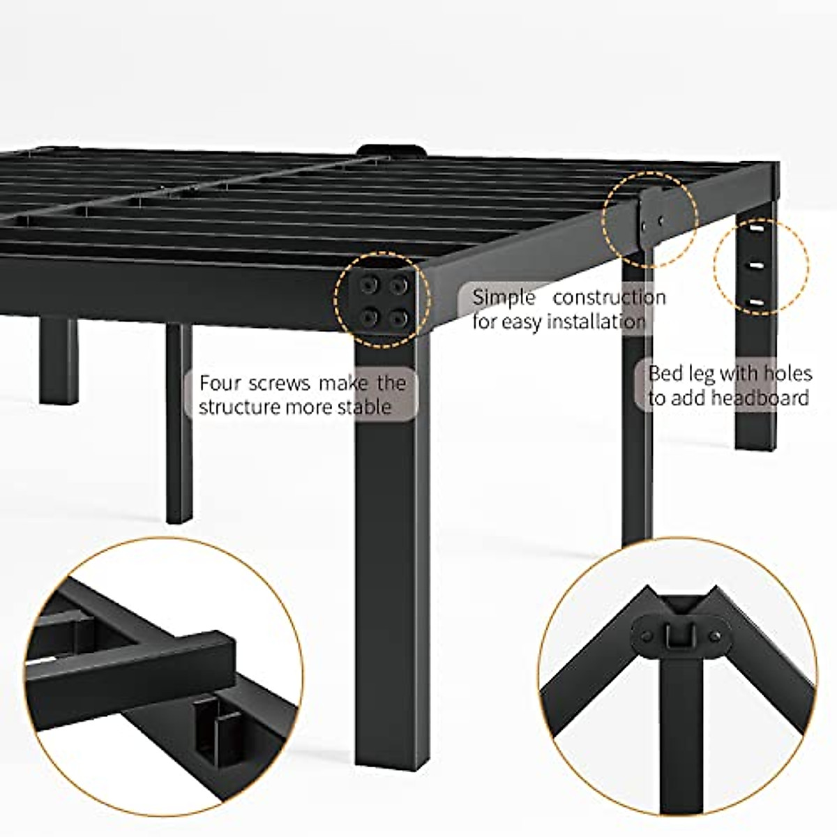 Gdduck 18 Inch Queen Size Bed Frame Platform Metal Bed Frame with Storage，Sturdy Steel Frame No Box Spring Needed,Black Frame Heavy Duty Noise-Free,Easy Assembly，Support up to 3500lbs