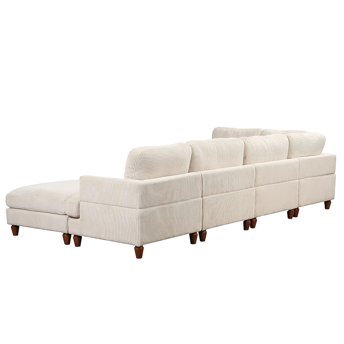 Eafurn L Shaped Modular Sectional Reversible Chaise and Ottoman, Corduroy Symmetrical Corner, Oversized Convertible Sleeper Sofa & Couch Bed for Living Room, Beige 6 Seater