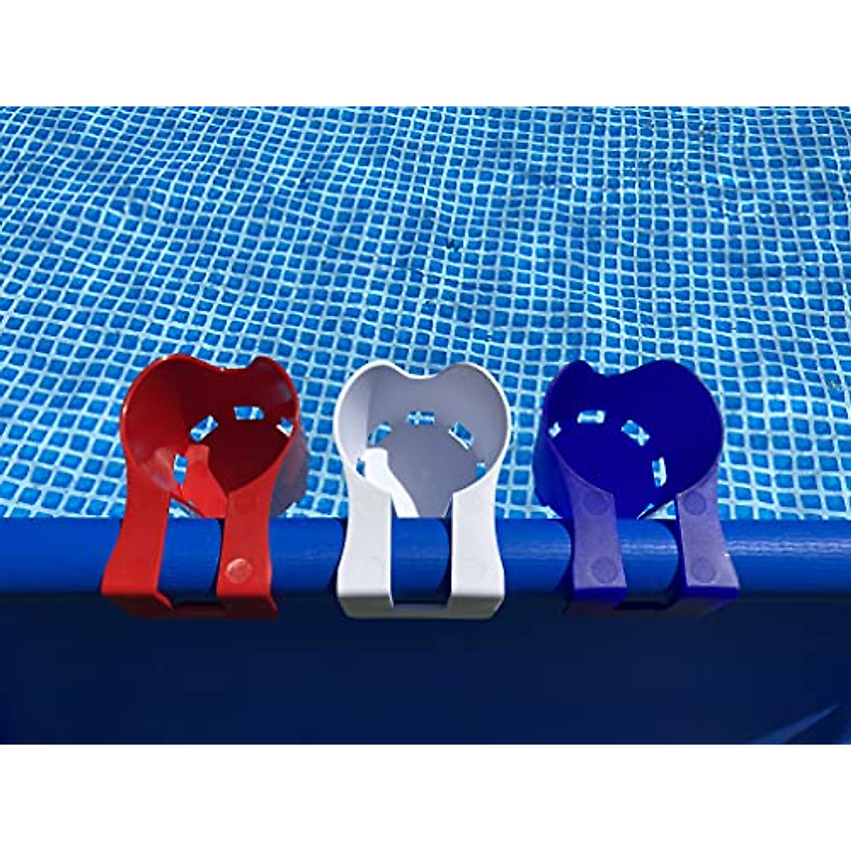 Storage Theory Plastic Cup Holder Set for Above Ground Swimming Pool - 4 Cup Holders for Drinks, Cups and Accessories - Fits 2” or Less Round Bar Top Rails - Blue