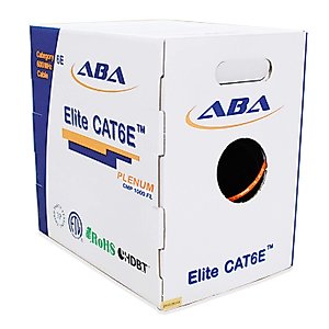 Cat6 Plenum CMP (Cat6e), Ethernet Cable 1000ft, 23AWG UTP, 600MHz, Solid Bare Copper, UL Certified, w/Spline(Noise Reducing Cross Separator), Easy to Pull (Reelex II Box), Bulk Network Cable - Orange