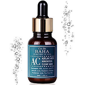 Azelaic Acid + Tea Tree Clear Skin Facial Serum with Niacinamide 10%, Salicylic Acid, Retinol - Fast & Efficient Cystic Acne, Age-Defying, Relieve Trouble Skin Formula, 1 Fl Oz (30ml)