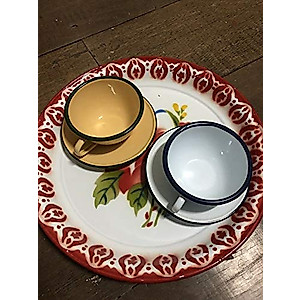 12" Round Enamel Floral Food Tray Vintage Serving Plate Dish Bowl Thai Restaurant Cooking