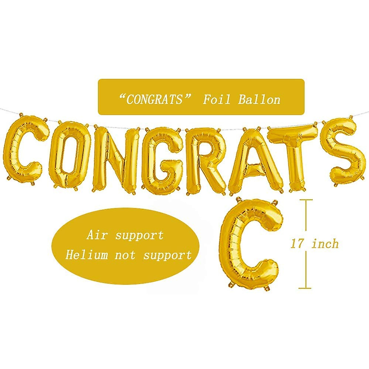 Tellpet Congrats Foil Letter Balloons, Graduation, Wedding, Bridal Party Supplies Decorations, Gold, 16 Inch