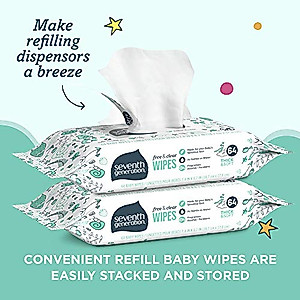Seventh Generation Free & Clear Baby Wipes Refill Unscented and Sensitive Gentle as Water 64 count Pack of 12 (768 Total)