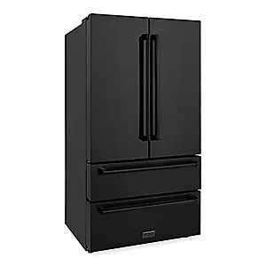 Z Line Kitchen and Bath ZLINE 36 in. 22.5 cu. ft Freestanding French Door Refrigerator with Ice Maker in Fingerprint Resistant Black Stainless Steel (RFM-36-BS)
