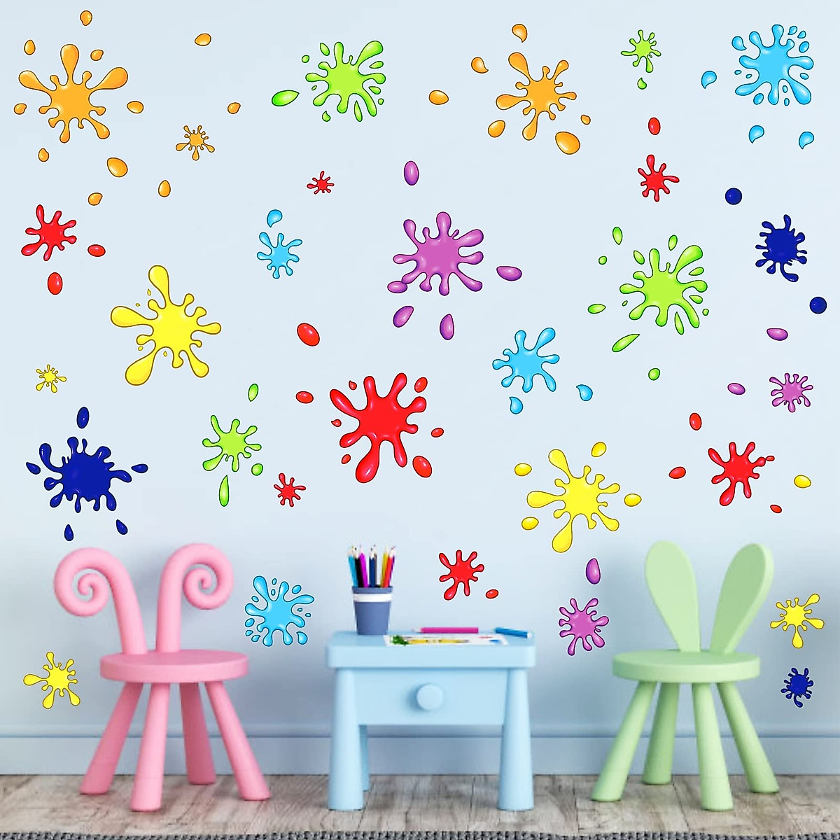 Colorful Wall Decals Color Paint Wall Stickers Watercolor Paint Splash Shape Wall Decals Fabric Splatter Splotches Peel and Stick Wall Stickers Kids Wall Stickers for Classroom Playroom