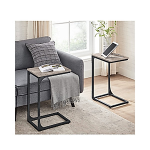 VASAGLE C-Shaped End Table, Small Side Table for Couch, Sofa Table with Metal Frame for Living Room, Bedroom, Bedside, Greige and Black