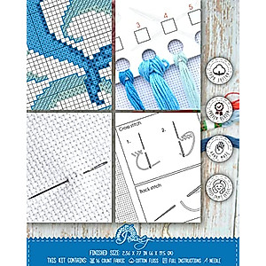 Dolphin Counted Cross Stitch Bookmark Kit for Adults - DIY Embroidery Book Marker Set with Paper Pattern, 16 Count Aida Canvas and Pre-Sorted Floss