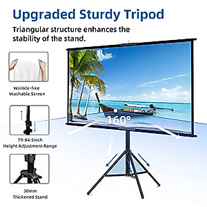 Projector Screen with Stand,Towond 100 inch Indoor Outdoor Projection Screen, Portable 16:9 4K HD Movie Screen with Carry Bag Wrinkle-Free Design for Home Theater Backyard Cinema