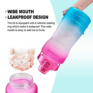 EYQ 64oz Leakproof Free Drinking Water Bottle with Motivational Time Marker BPA Free for Fitness, Gym and Outdoor Sports (Pink/Green Gradient)
