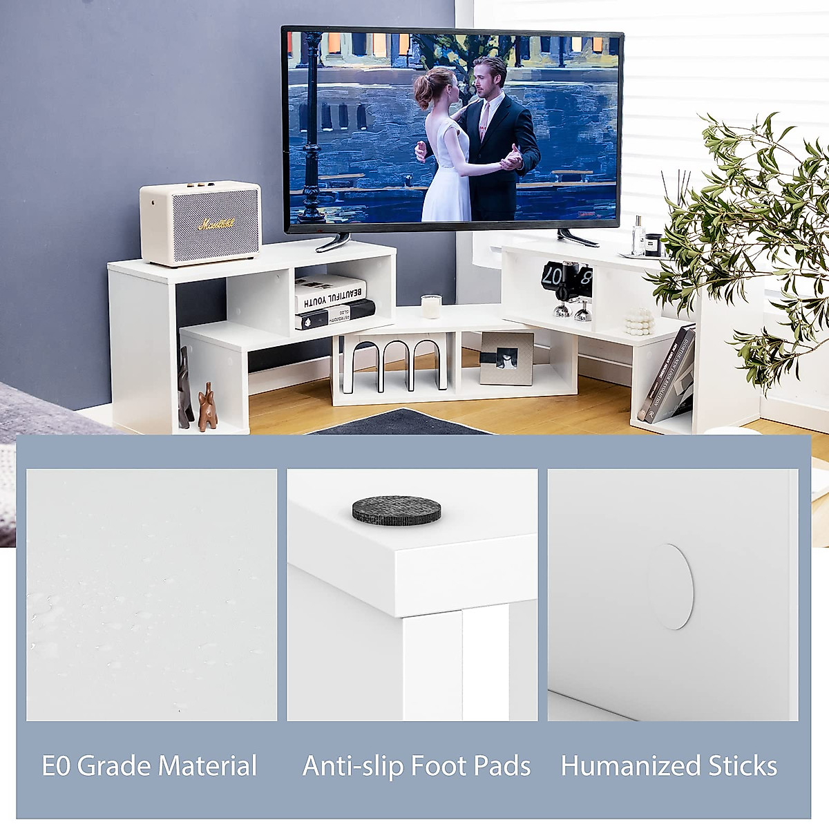 Tangkula 3 Pieces Console TV Stand, Free-Combination Entertainment Center for 50 55 60 65 Inch TV, Minimalist Modern TV Media Stand, DIY Open Storage Bookcase Shelf for Living Room (White)