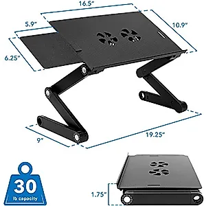 Mount-It! Adjustable Laptop Stand with Built-in Cooling Fans and Mouse Pad Tray, Easy to Use Ergonomic Laptop Stand for Bed, Couch, and Table, Portable and Lightweight