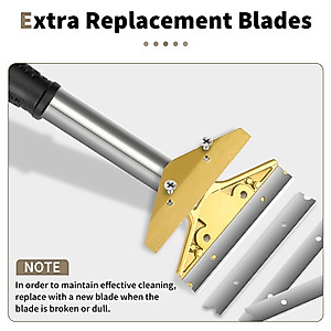 4 inch Razor Blade Scraper, Long Handle Large Cleaning Scraper Tool with 10PCS Extra Metal Blades for Removing Paint, Stickers, Adhesive, Caulk, Cement, Decals, Labels, from Floor, Glass, Window