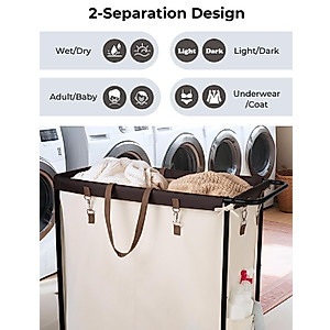 StorageWorks 200L Laundry Sorter 2 Section, Laundry Hamper with Wheels, Extra Large Laundry Basket for Clothes, Towel, Blanket, Rolling Laundry Cart for Laundry Room Organization, Beige, 1-Pack