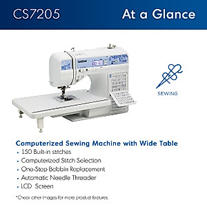 Brother CS7205 Computerized Sewing Machine with Wide Table, 150 Built-in Sewing Stitches, 1 Font, Wide Table, 11 Sewing Feet